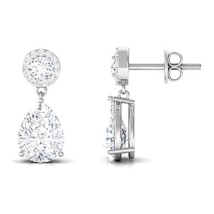 Certified Moissanite Bridal Earrings, D-Vs1 Quality, Moissanite Diamond 6X8mm Pear Shaped Drop Earrings - Ready to Gift, 14K White Gold