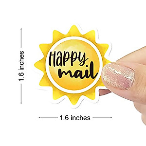 Happy Mail Sun Stickers,Thank You Stickers,Handmade Stickers,Small Shop Stickers,Envelopes Stickers for Small Business, Online Retailers,Handmade Goods,500 Labels Per Roll