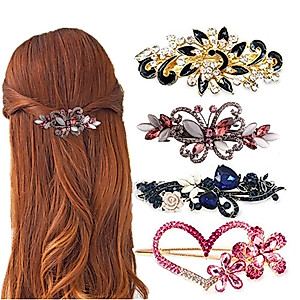 4 Packs Heart Shaped Crystal Butterfly Flower Vintage Hair Barrettes Peacock Rhinestones French Hair Clip Bridal Wedding Formal Event Jewelry Accessory for Women Girls