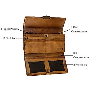 ORIREAL Womens Wallet Genuine Leather Dip Dye Card Organizer Ladies Purse Large Capacity Clutch (Coffee)