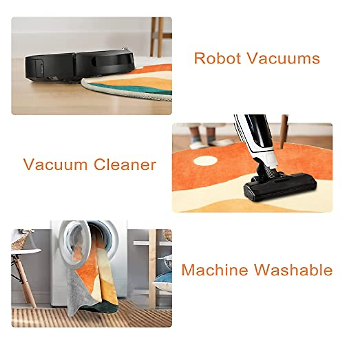 Sungea Abstract Round Rug for Bedroom 4ft, Faux Wool Soft Area Circle Rug, Farmhouse Washable Low Pile Throw Rugs, Carpet for Living Room Sofa Nursery Kids Room Decor