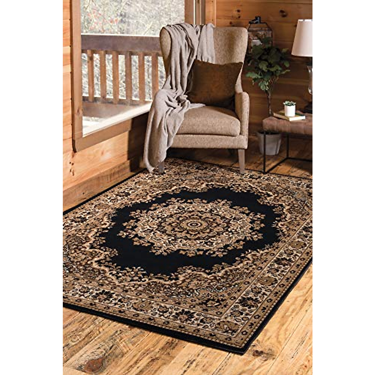 United Weavers Dallas Floral Kirman Area Rug - Black, 8x11, Traditional Indoor Floor Rug with Jute Backing