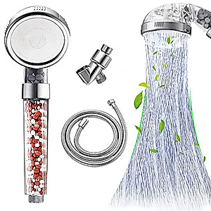 AmasSmile® High Pressure Shower Head with 59” Hose and Bracket, Ionic Filter Filtration Vortex Turbo Water Saving 3 Mode Function Spray Turbocharged Hydro Jet Handheld Showerheads for Dry Skin & Hair