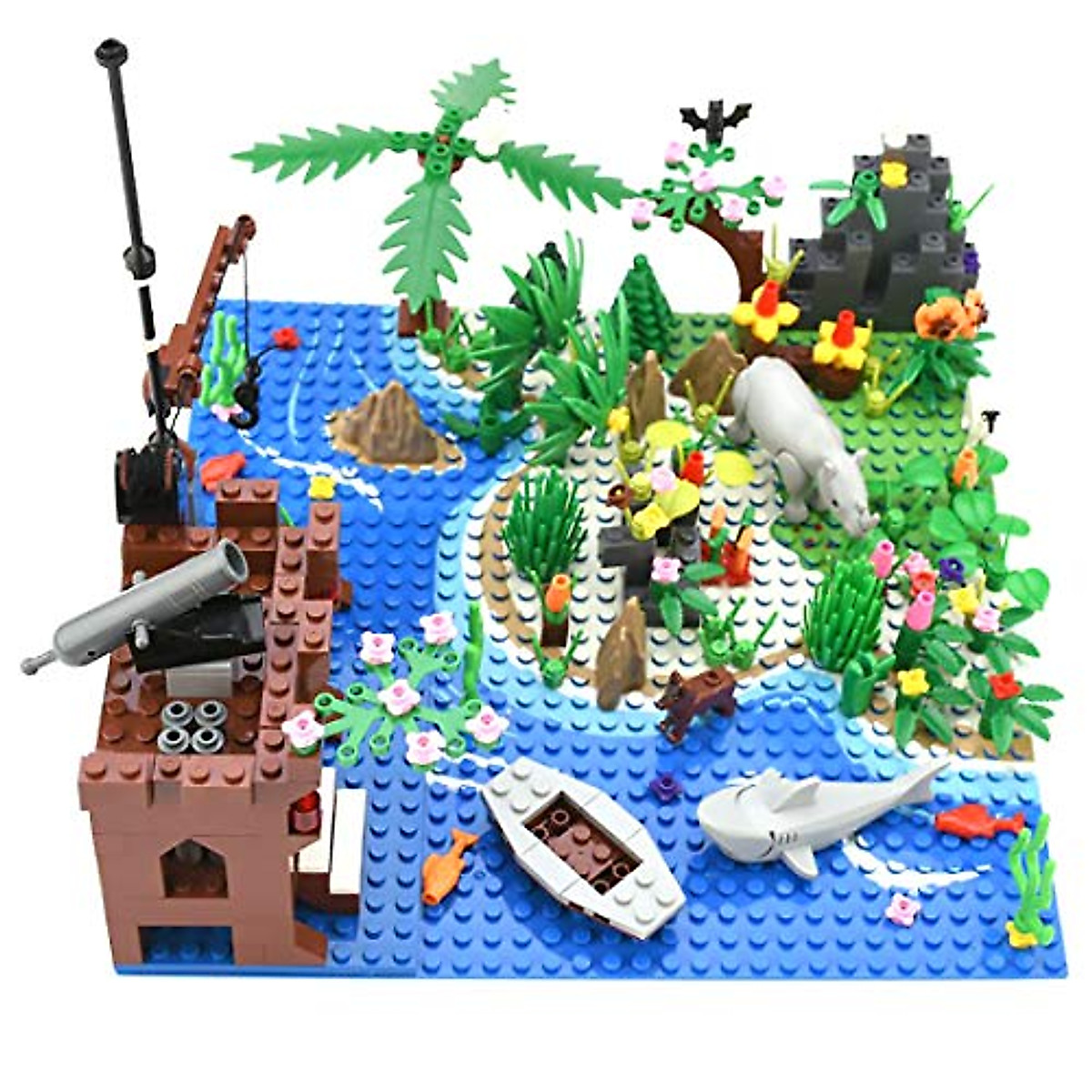 Haoun Tropical Island Building Block Parts Rainforest Plants Trees Flowers Scenery Animals Bricks Toy Set with Base Plates Compatible with All Major Brands
