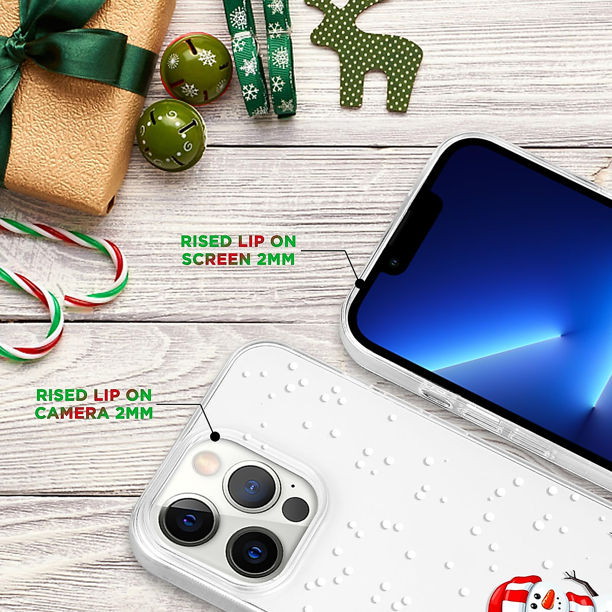 Mavis's Diary 3Pcs Phone Case Compatible iPhone 15 Pro Case Cover Clear Soft Silicone Transparent Slim Fit Protective Skin Bumper Ultrathin Protector Women Girls Xmas Gift Winter Cute Pattern