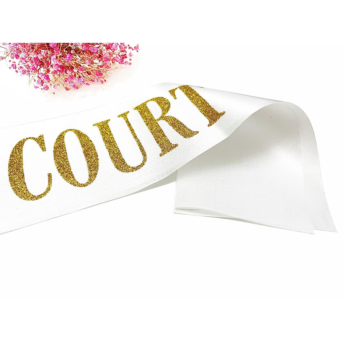 Ashaqshnglee Homecoming Court Sashes Bulk 6 pack, Gold Glitter Letter Sashes for Pageants Homecoming Party School Dance Graduation Party Favors Decorations Accessories,White