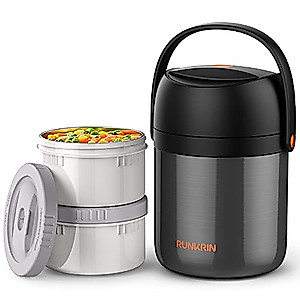 Runkrin Insulated Food Jar 54oz for Hot Food 8 Hours, 2 Tiers Leak-Proof Bento Lunch Box, Vacuum Double-wall Thermal, Stainless Steel Stackable Soup Containers for Men Women