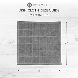 Mellow Buff 100% Cotton Terry Dish Cloth Plain, 6 Pack 12 x 12 Inches, Super Soft and Absorbent Dish Rags, Perfect for Kitchen Cleaning and Dish Washing | Light Gray