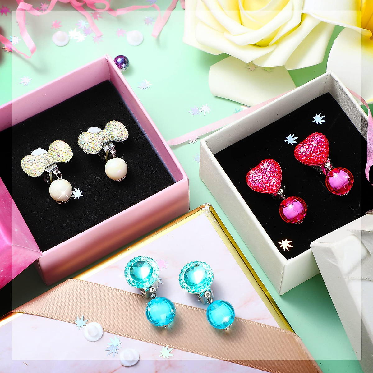 Hicarer 9 Pairs Girls Clip-on Earrings Pretend Princess Play Earrings Jewelry Set (Style 1)