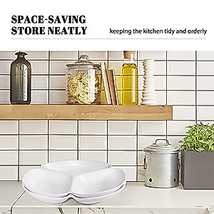 Aquiver 9 inch Matte Ceramic Divided Serving Platter & Tray - 3 Compartment White Serving Plates for Candy, Nuts, Fruit, Veggies, Appetizers, Set of 2