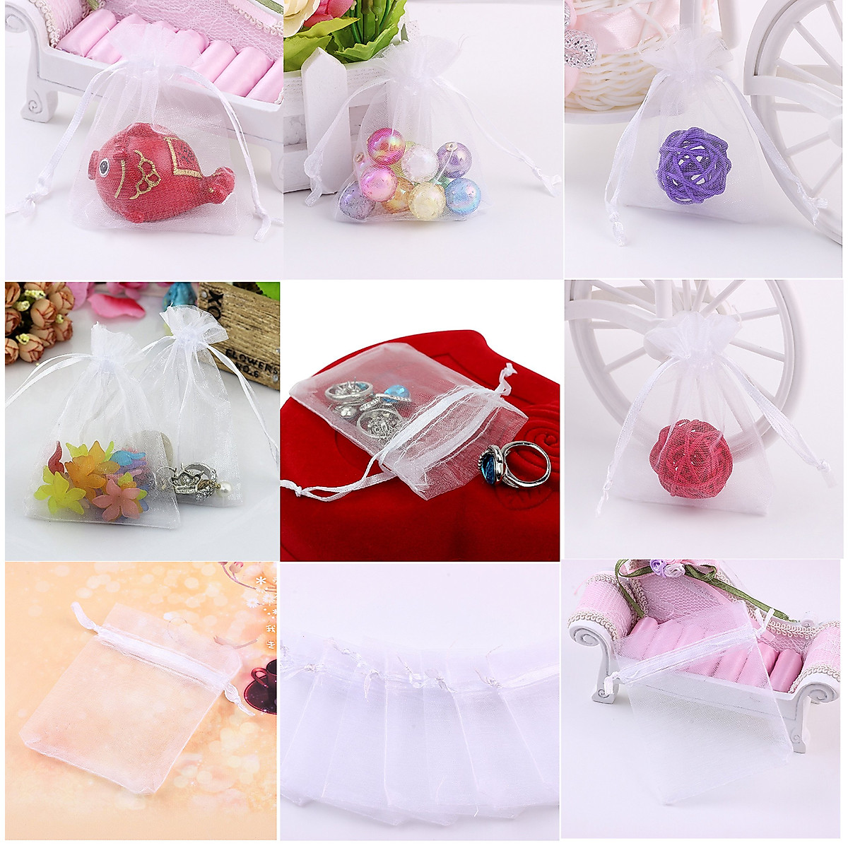 Wudygirl 100pcs Organza Bags 4X6 with Drawstring Jewelry Pouches Bags for Party Wedding Christmas Candy Seashell Favor Bags (White 4x6)