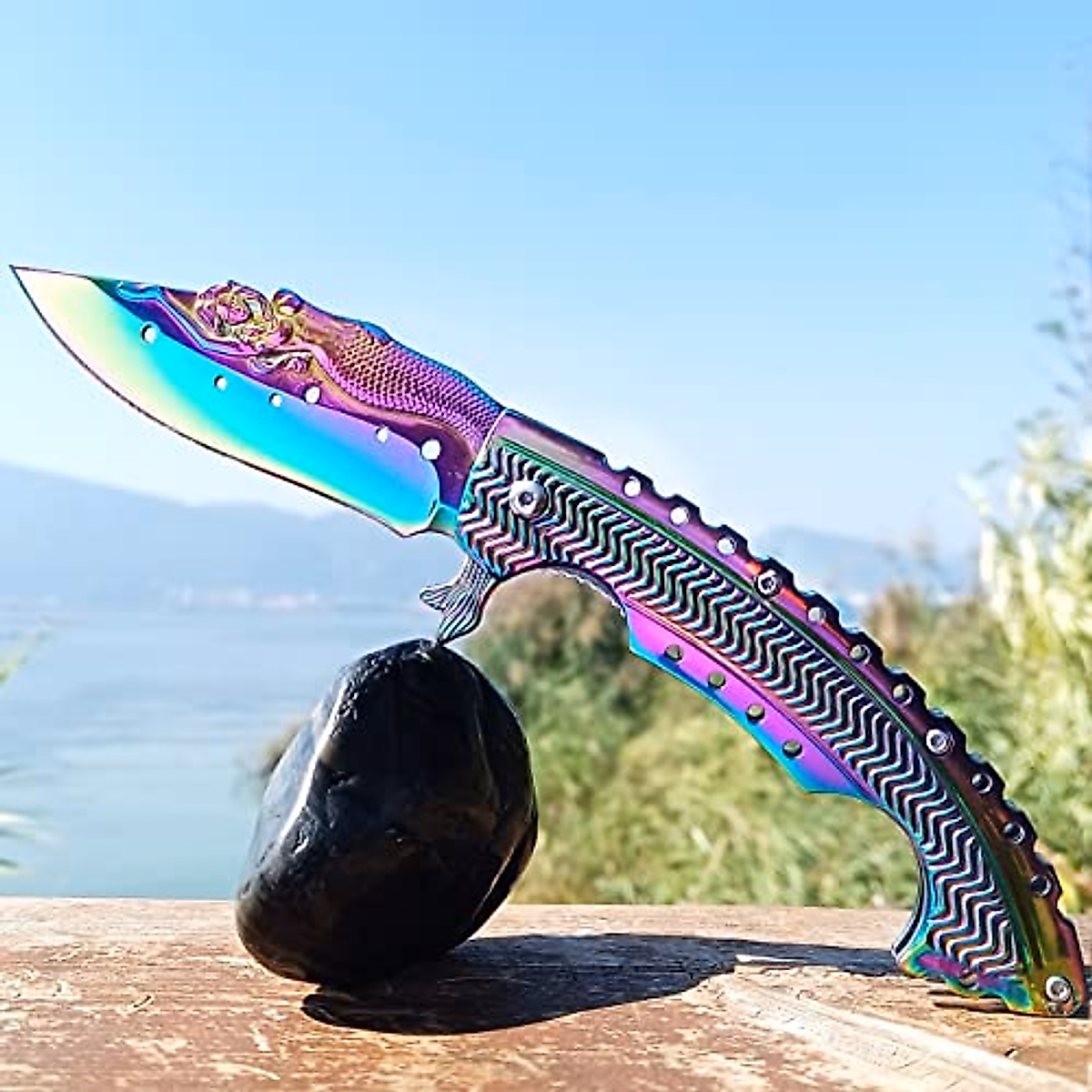 Vividstill Pocket Knife for Men, Cool Rainbow Folding Knife With 3D Mermaid, Great Gift Edc Knife For Men Outdoor Survival Camping Hiking（rainbow）