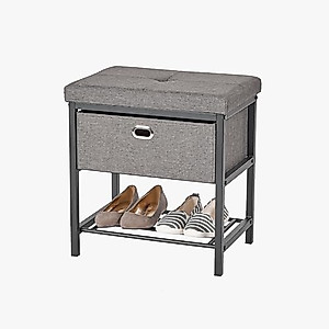 neatfreak Storage Bench Seat with Drawer - Single Seat Entryway Bench with Shoe Storage Rack - Home Decor Storage Stool Perfect for Mudroom, Foyer or Foot Rest - 13 x 18 x 19 inch