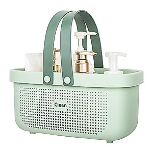 JiatuA Plastic Storage Basket with Handle Portable Shower Caddy Tote Organizer Basket Bin for Bathroom Kitchen Dorm Room Bedroom (Large, Green)