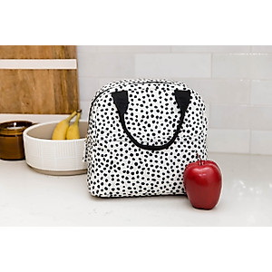 Steel Mill & Co Insulated Lunch Bag, Large Capacity Lunch Tote, Cute Lunch Box for Women, Mini Cooler with Zipper Closure, Pockets, and Sturdy Handles, Black Dots