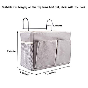 KonHaovF 2Pack Bedside Organizer Caddy Hanging with Hook, Bed Storage Pocket for Dorm Kids Room Top Bunk Bed Loft Bed, Bedside Storage for Phone Remote Control Laptop Books (Grey)