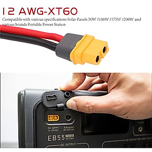 Ruikarhop 9Ft 12AWG Cable Solar Connector to XT60 Female Adapter Connector Connect Solar Panel for Solar Generator