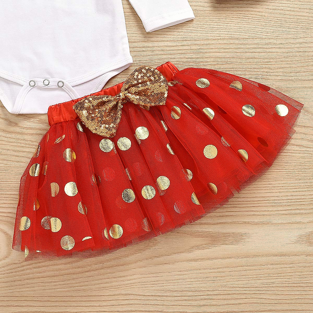 XFGLCK Newborn Baby Girls Valentine’s Day Outfit Letter Print Bodysuit Romper +Tutu Skirt +Leg Warmers+ Headband Clothes Set (Skirt outfit red, 0-3 Months)