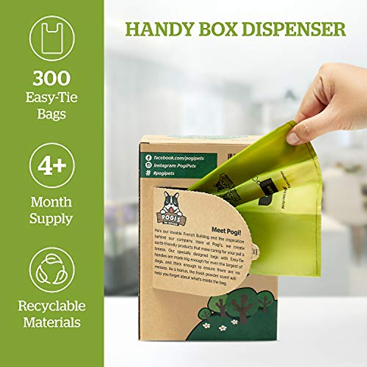 Pogi's Pet Supplies Poop Bags - 300 Dog Poop Bags with Easy-Tie Handles - Scented, Leak-Proof, Earth-Friendly Poop Bags for Dogs