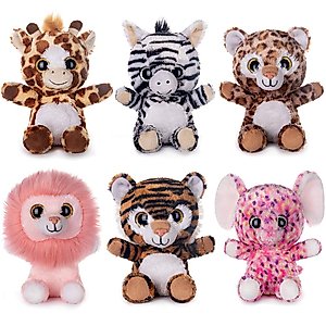My OLi 7" Plush Toys Set Stuffed Animals Bundle of Forest Animal Toys Lion/Elephant/Zebra/Giraffe/Tiger/Leopard Stuffed Animals Pack of 6 for Babies Kids Girls Boys