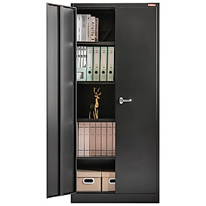 BESFUR Metal Storage Cabinet, 72" H Large Metal Cabinets with 4 Adjustable Shelves and Locking Doors, Classic Steel Storage Cabinet for Home, School, Office, Garage (Black)…