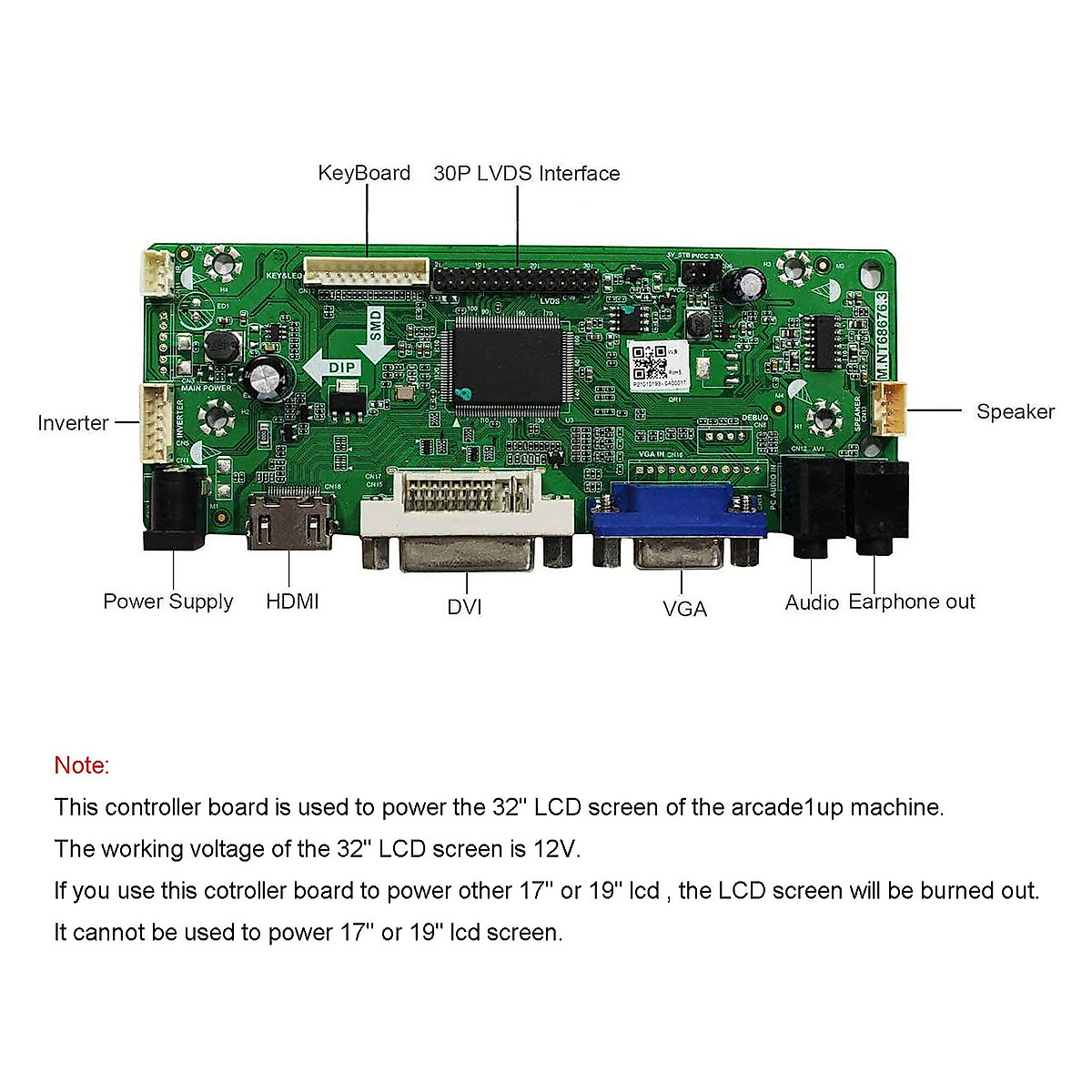 VSDISPLAY HD-MI DVI VGA Audio LCD Controller Board M.NT68676 Compatible with 32" 32 inch 1920x1080 HV320FHB N00 N02 N10 N80 N4K F40 LVDS Interface LCD Screen