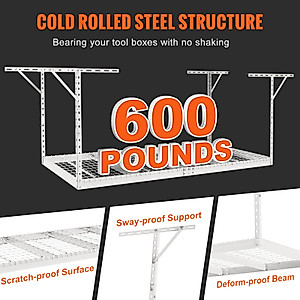 VEVOR Overhead Garage Storage Rack, 4x8 Garage Ceiling Storage Racks, Heavy Duty Adjustable Cold Rolled Steel Racks for Garage Storage, Organization, 600 lbs Load Capacity, 22''-40"