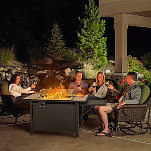 Greesum 43 Inch Outdoor Gas Fire Pit Table, 50,000 BTU Steel Propane Firepit with Wind Guard and Ceramic Tile Desktop, Add Warmth and Ambience to Parties On Patio Garden Backyard, Beige and Black