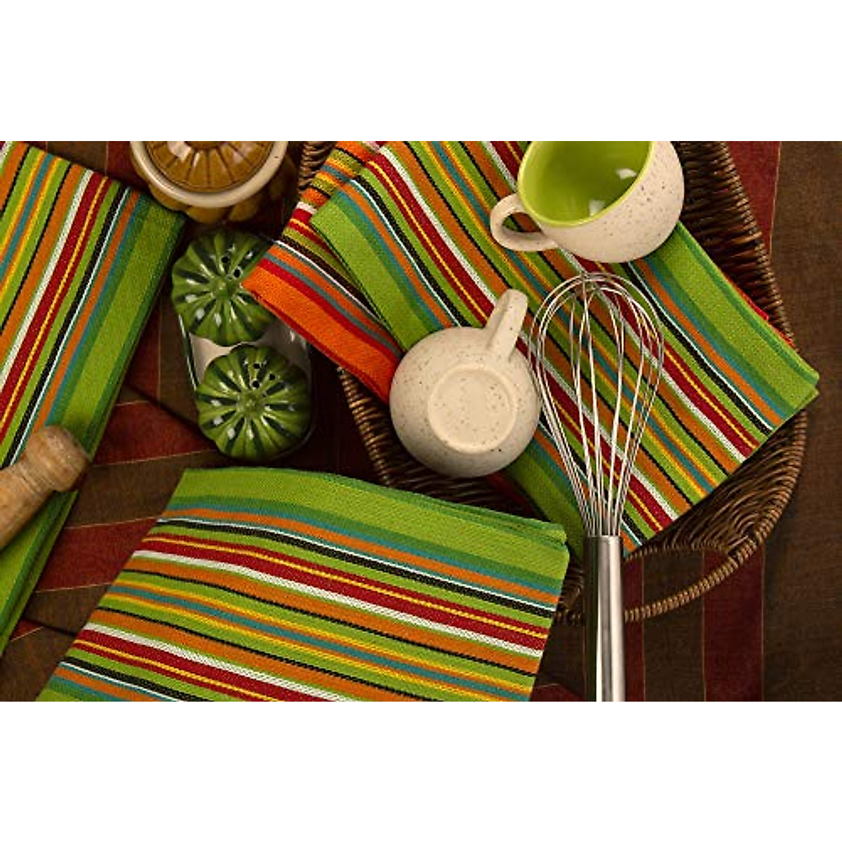 Neolino Kitchen Dish Towels, Salsa Stripe, 100% Natural Absorbent Cotton (Size 28 x 16 inches), Pack of 12-Multi Color
