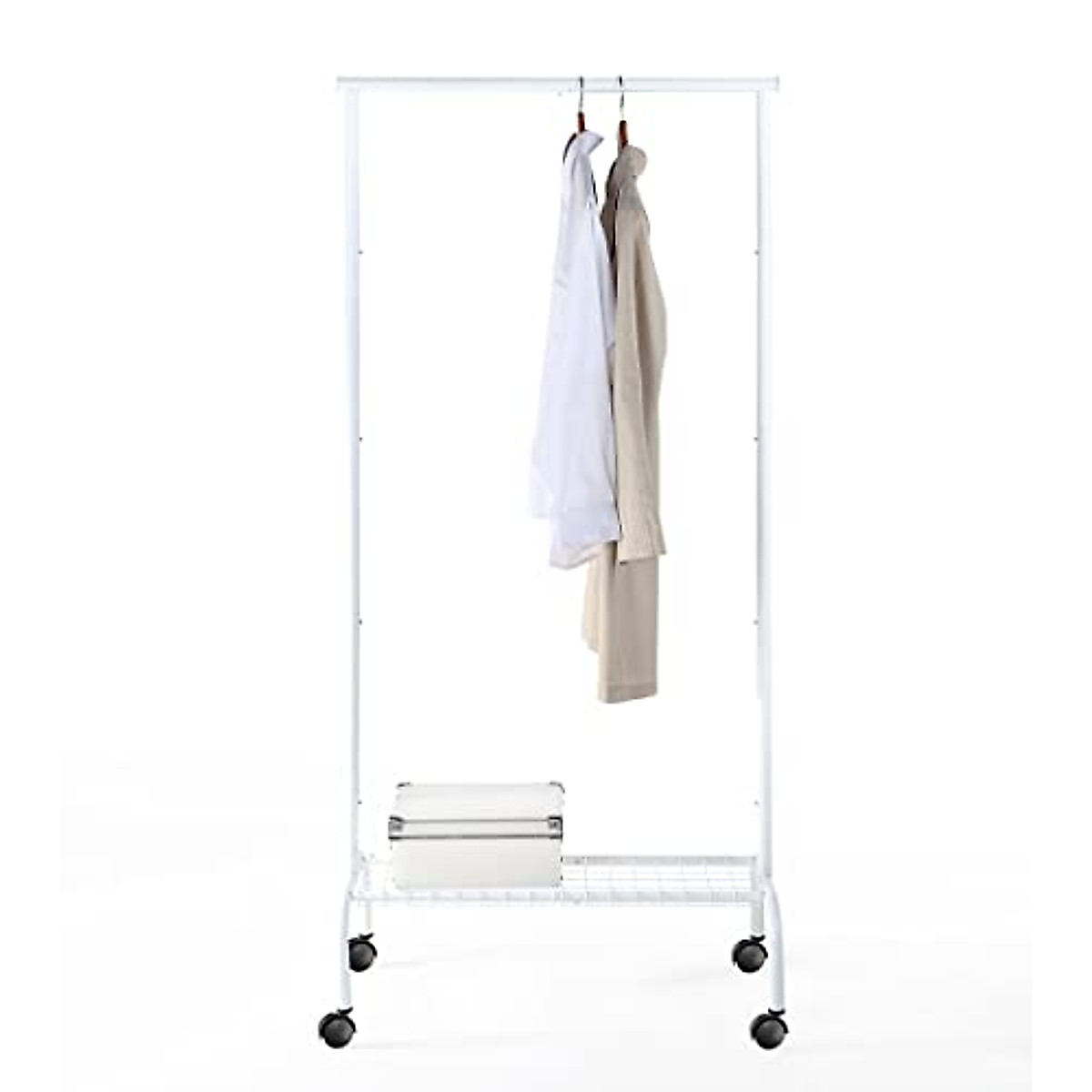 SunnyPoint Durable Compact Rolling Garment Rack with Shelf (GR-1TC, WHT)