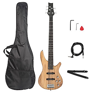 Lykos Exquisite Stylish GIB Electric 5 String Bass Guitar Full Size Bag Strap Pick Connector Wrench Tool (Burlywood)