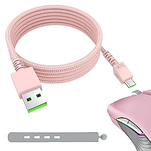 Toxaoii USB Braided Mouse Charging Cable Cord Compatible with Razer Naga Pro, DeathAdder V2 Pro, Basilisk, Viper Ultimate Wireless Gaming Mouse, Pink