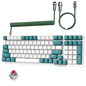 ZIYOU LANG Mechanical Gaming Keyboard, LED Backlit Keyboard, 98 Keys Mixed Color Keycaps Coiled Type-C to USB Cable Wired Computer Keyboard for Windows Laptop PC Gamer - Green/Red Switch
