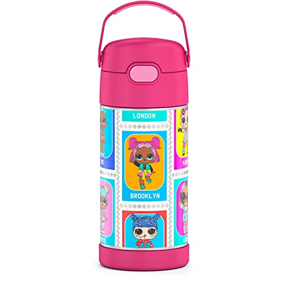 THERMOS FUNTAINER 12 Ounce Stainless Steel Vacuum Insulated Kids Straw Bottle, L.O.L Surprise & FUNTAINER 10 Ounce Food Jar, Pink with Spoon