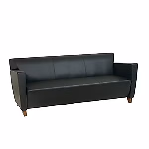 Office Star Modern Leather Sofa with Cherry Finish Legs, Black