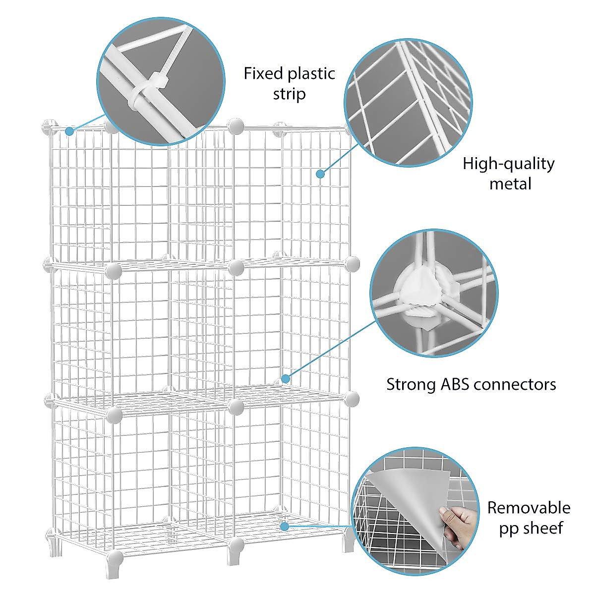 TomCare Cube Storage 6-Cube Metal Wire Cube Organizer Cube Shelves Storage Cubes Closet Organizer DIY Wire Bookshelves Storage Grids Modular Wire Cubes Bookcase for Bedroom Home Office, White