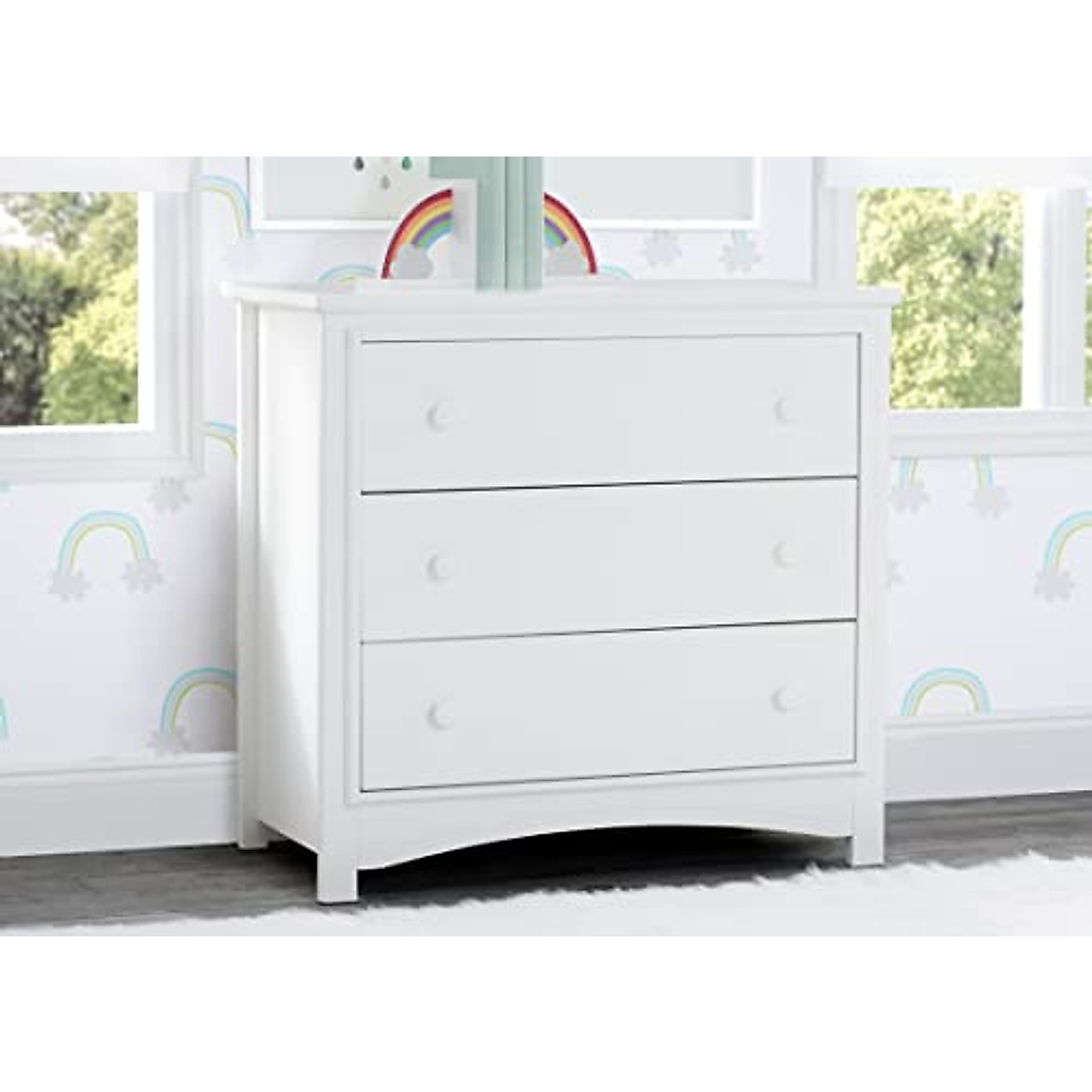 Delta Children Perry 3 Drawer Dresser with Changing Top, Greenguard Gold Certified, Bianca White