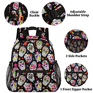 AUUXVA Kids Backpack Mexican Skull Printed Flower Toddler Shoulder Travel Elementary School Bags Preschool for Girls Boys