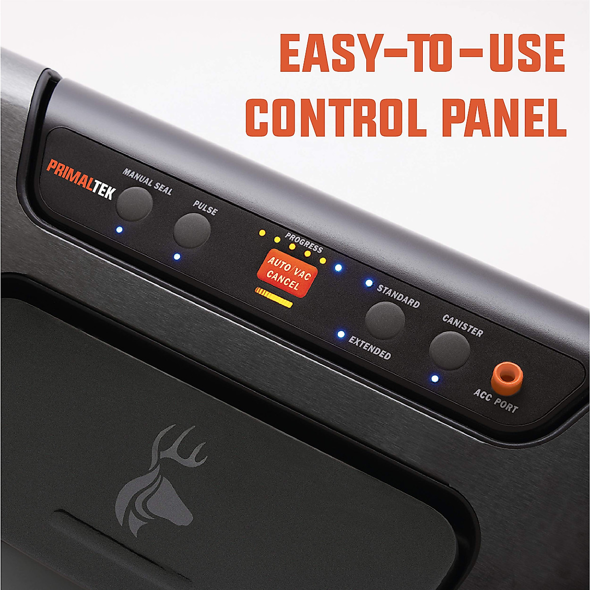 PrimalTek Basic Vacuum Sealer – User Friendly for Food Preservation & Sous Vide, 12” Sealing Bar, 21inHg Vacuum Pressure – Easy-Touch Control Panel Buttons, Seals up to 100 Vacuum Bags Per Hour