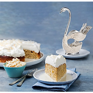 Feyarl Coffee Dessert Sugar Spoon Set Decorative Swan Base Holder with 6pcs Spoons for Stirring Mixing Dessert Ice Cream Coffee Teaspoon Cake Flatware (Silver)