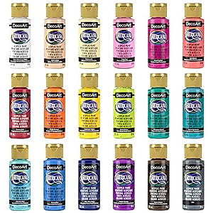 DecoArt Americana Acrylics Paint, Set of 18 Popular Colors, 2 fl oz Bottle (Pack of 18)
