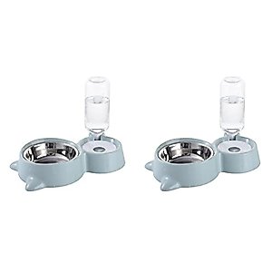 Balacoo Pet Supplies Dual Cat Water Food Bowl Feeder Drinking Blue Feeding Dog for