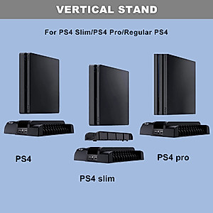 VGBUS PS4 Stand Cooling Fan Station for Playstation 4/PS4 Slim/PS4 Pro, PS4 Vertical Charging Station with Dual Controller,PS4 Stand with USB Port & 12 Games Slots.
