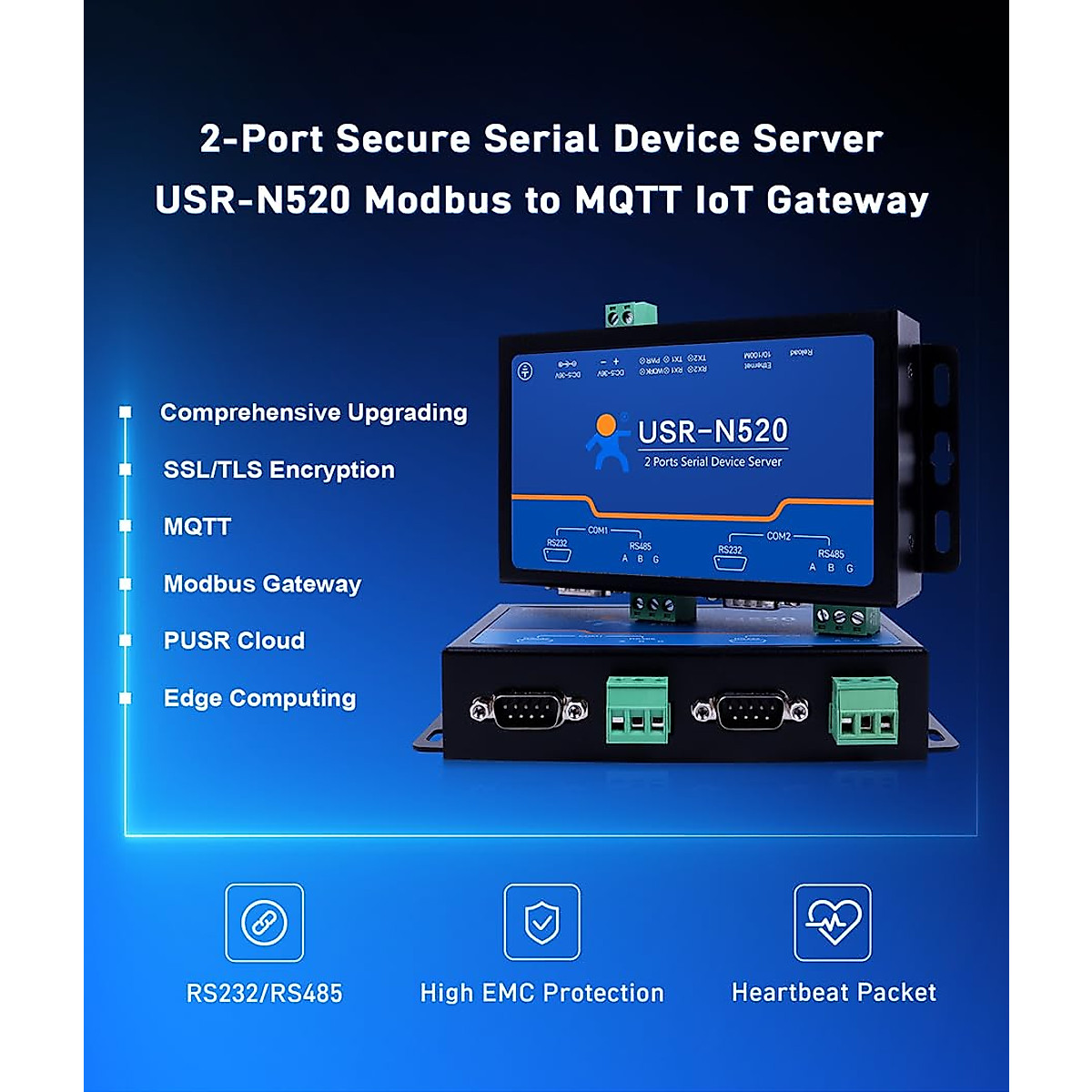 Double Serial Device RS232 RS485 RS422 Ethernet Server Modbus Multi-host Polling