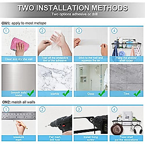 YULIFST 5Pack Shower Caddy Shower Shelves Shelf with Hooks Storage Rack Organizer Stainless Steel Caddy with Hairdryer Holder Soap Holder and Toothbrush Holder for Bathroom, Washroom, Kitchen (Black)