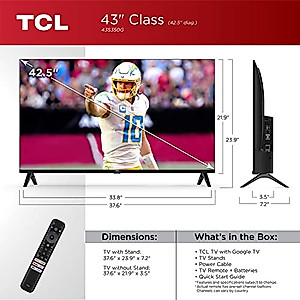 TCL 43-Inch Class S3 1080p LED Smart TV with Google TV (43S350G, 2023 Model), Google Assistant Built-in with Voice Remote, Compatible with Alexa, Streaming FHD Television,Black