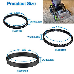 3 Pack Vacuum Belts Replacement for Bissell ProHeat 2X Revolution Pet Carpet Cleaner, Vacuum Cleaner Belts Replace Parts 1606418, 1606419, 1606428, Fit Models: 1548, 1550, 1551, 1551W Series