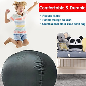 Lukeight Stuffed Animal Storage Bean Bag Chair Cover for Kids, Zipper Beanbag Chair Cover for Organizing Toddler and Kids' Rooms Plush Toys (Dark Gray Velvet, Large)