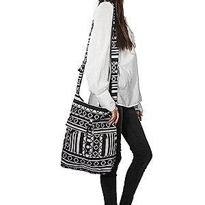 Tribe Azure Aztec Black White Woven Handmade Crossbody Hobo Women Shoulder Bag Sling Casual Large