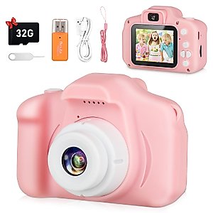 Kids Camera, Camera for Kids Boys Girls, Kids Digital Camera Toys for 6 7 8 9 Year Old Girls, HD Digital Video Cameras for Toddler, Christmas Birthday Gifts for Boys with 32GB SD Card-Pink
